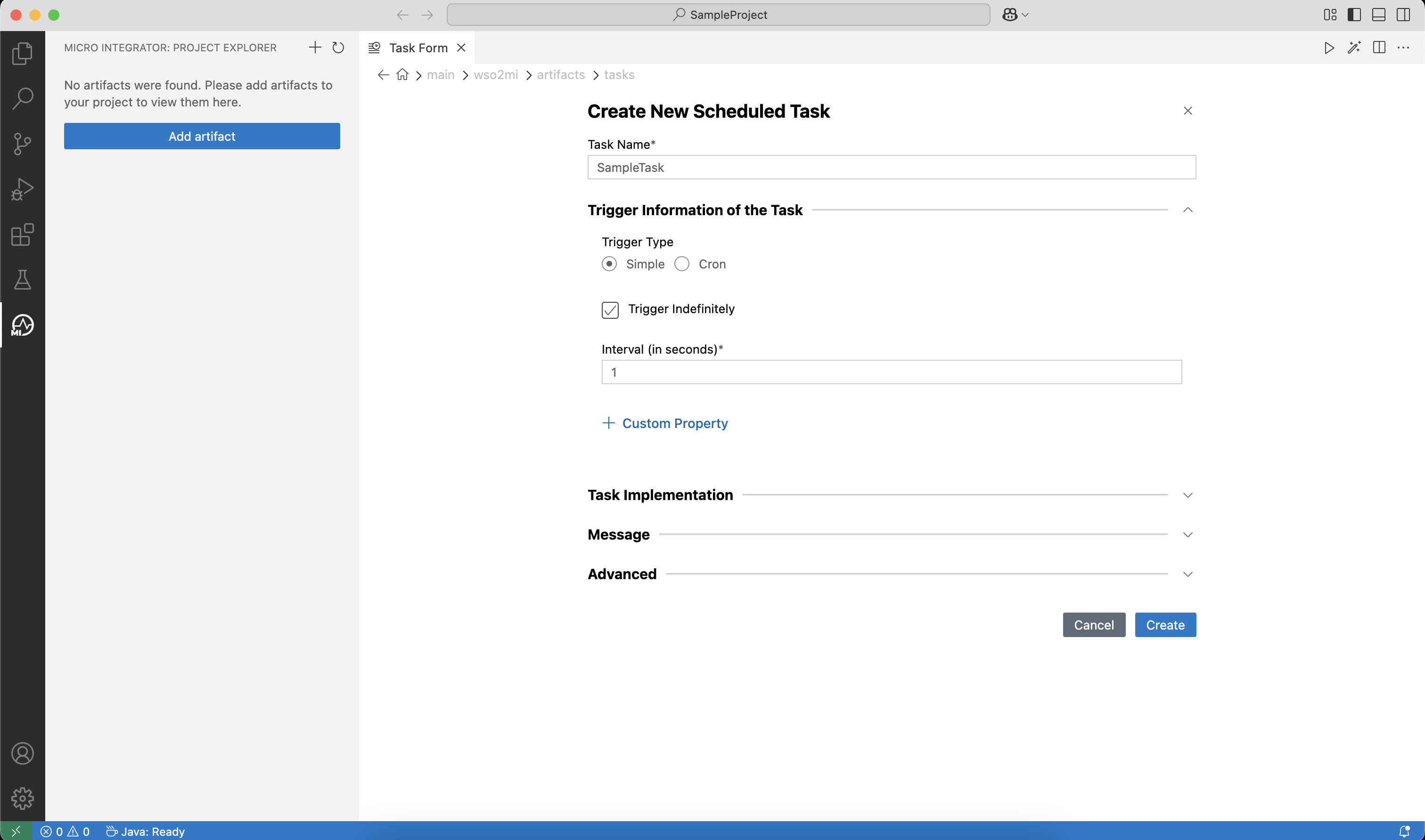 Create Scheduled Tasks - WSO2 Micro Integrator Documentation 4.4.0